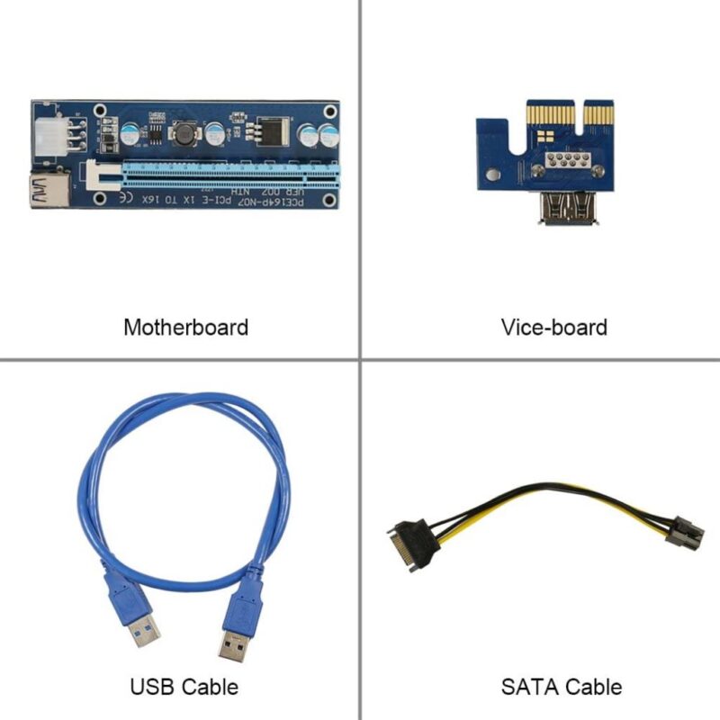 6-Pack PCI-E Riser 6 PIN 1x to x16 Powered Riser Adapter Card w/ 60cm ...