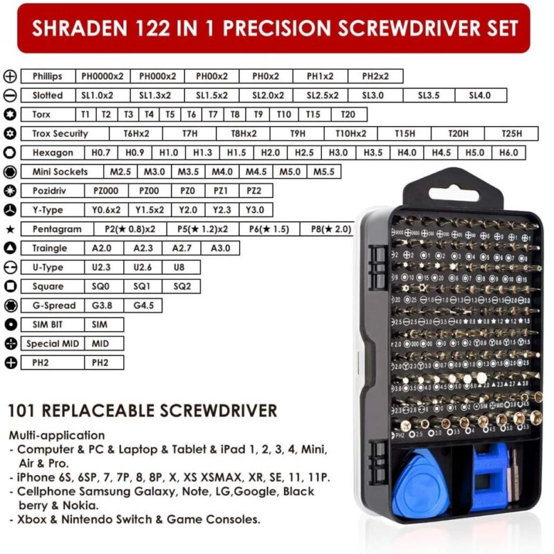 Sharden Precision Screwdriver Set 122 In 1 Electronics Magnetic Repair ...
