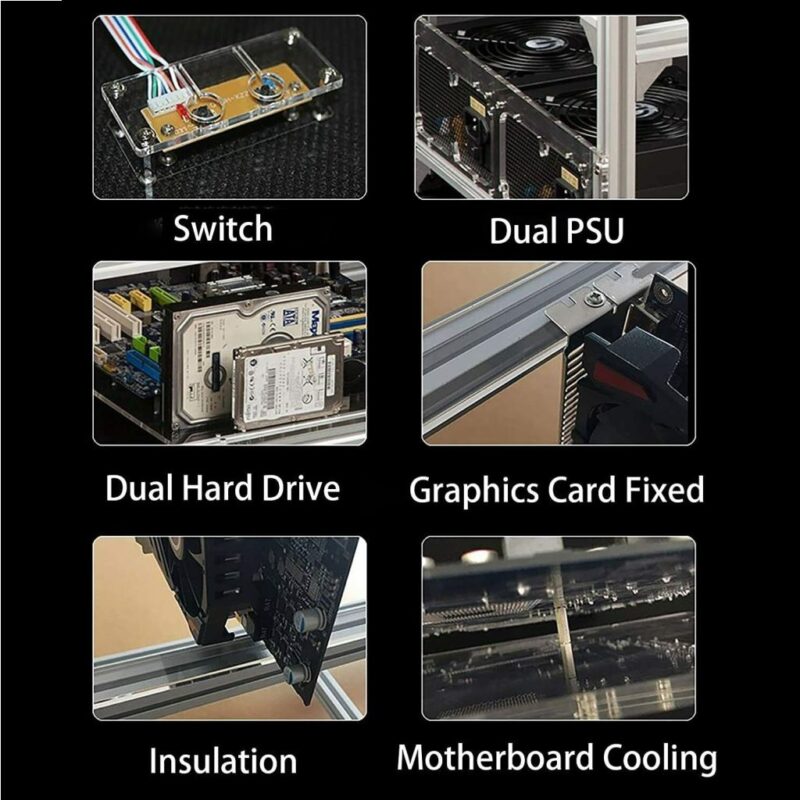 Aluminum Open Air Mining Rig Stackable Frame Holder 8 GPU Ethereum