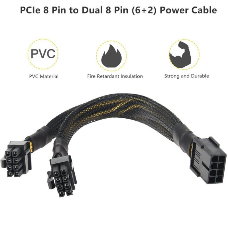 8 Pin PCIe Splitter PCI-e 8 Pin Female to Dual 8 Pin(6+2) Male GPU VGA