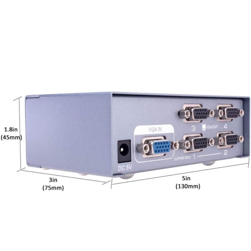 DTECH Powered 4 Port VGA Splitter Box Video Distribution Duplicator