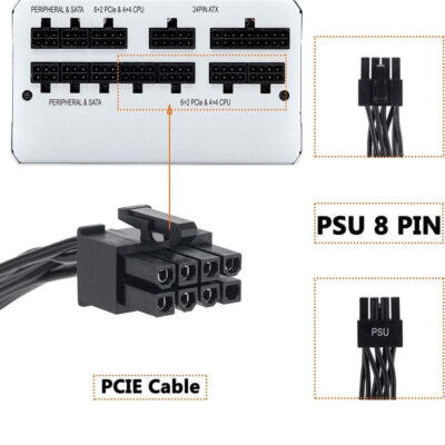 PSU 8 Pin To 6+2 Pin PCI-E Male To Male GPU Power Cable Black