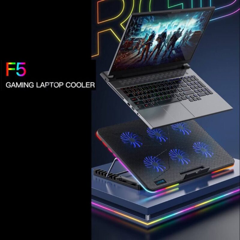 CoolCold F5 RGB Laptop Cooler 6 Fan Cooling Pad With 2 USB